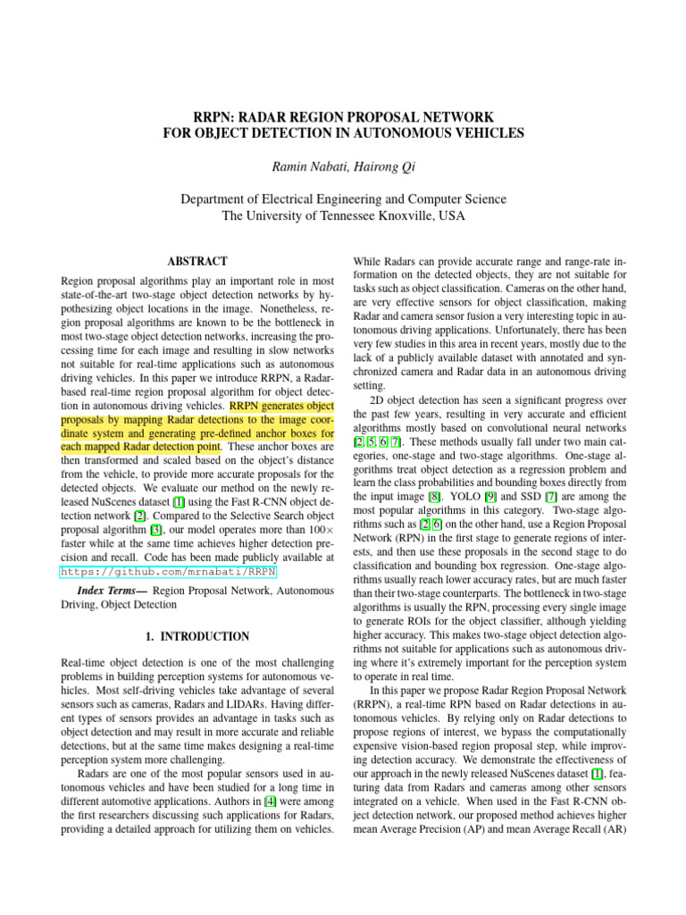 RRPN: Radar Region Proposal Network For Object Detection in Autonomous ...