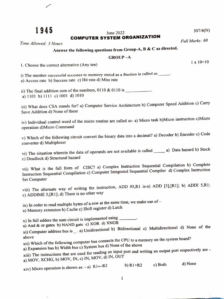 Computer System Organization Exam 2022 | PDF | Computer Data ...