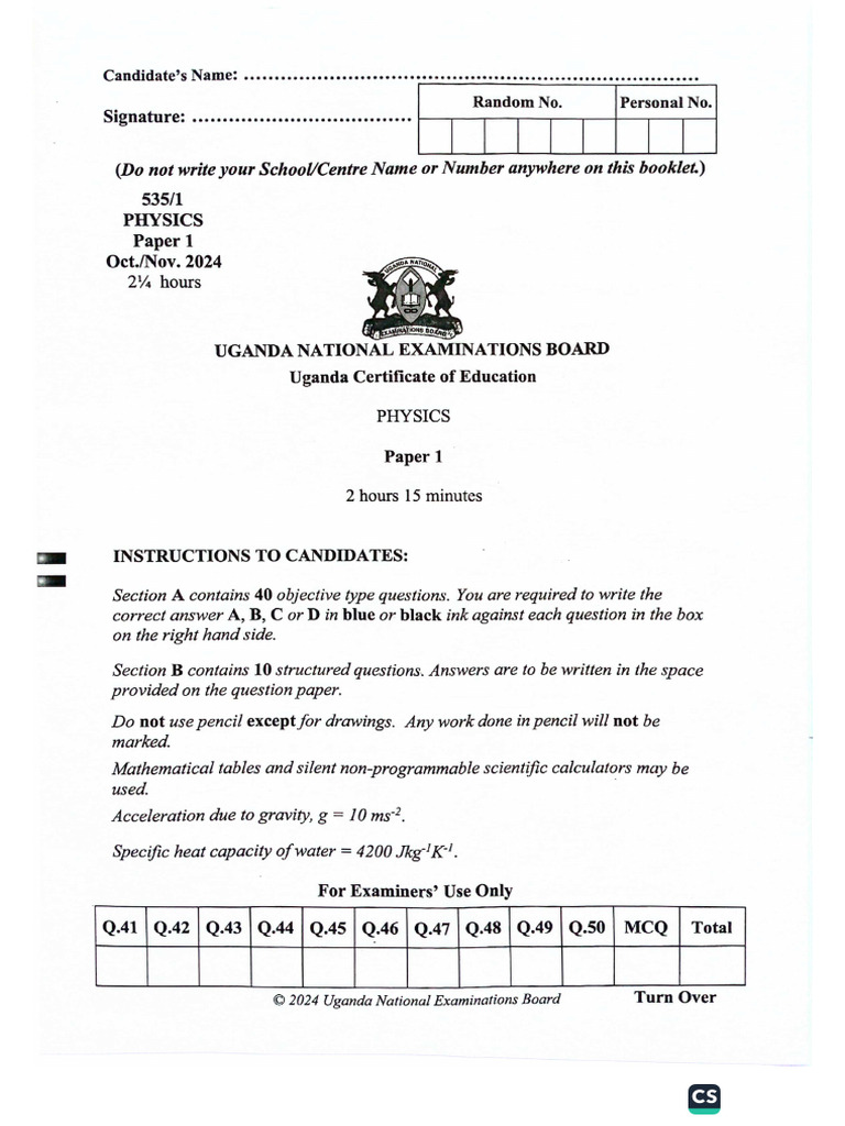 Uce Phys 1 2024 Transitional | PDF