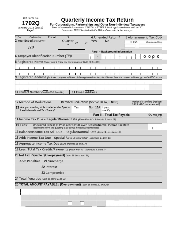 1702Q 2018ENCS Final2 | PDF | Tax Deduction | Corporate Tax