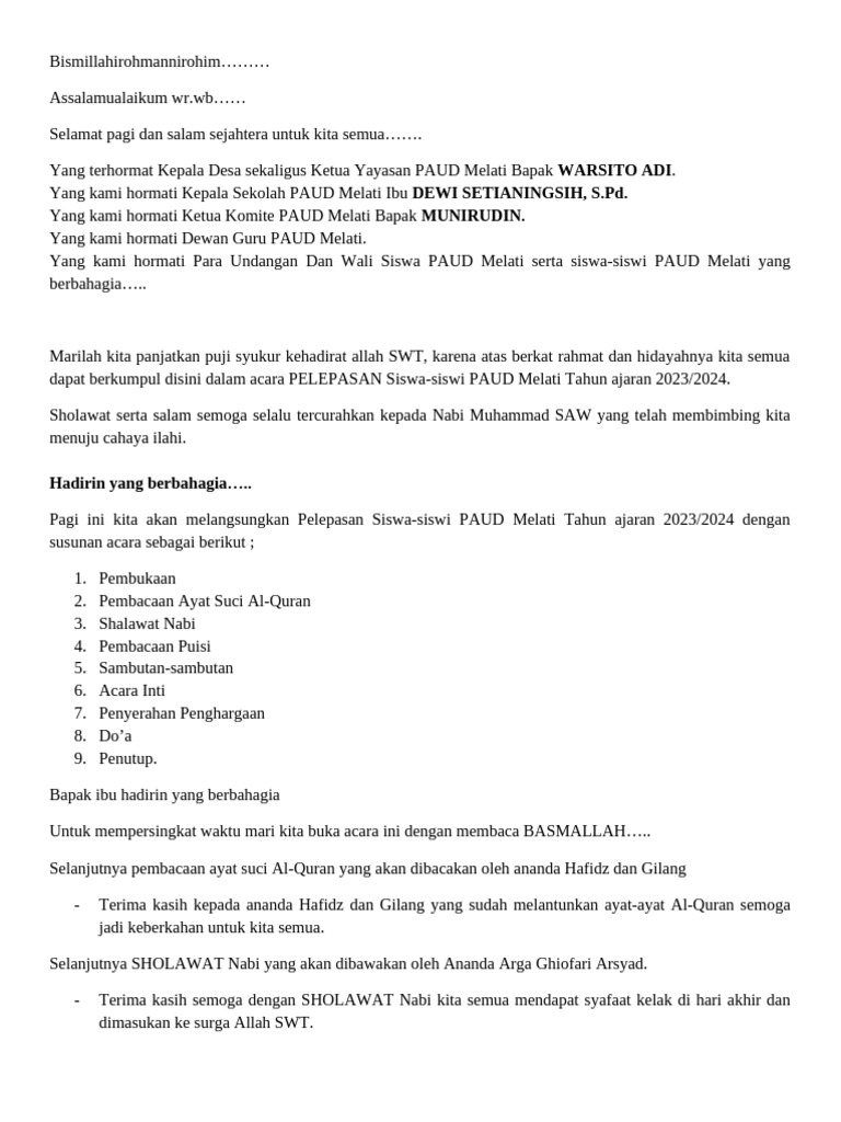 MC PAUD Melati | PDF