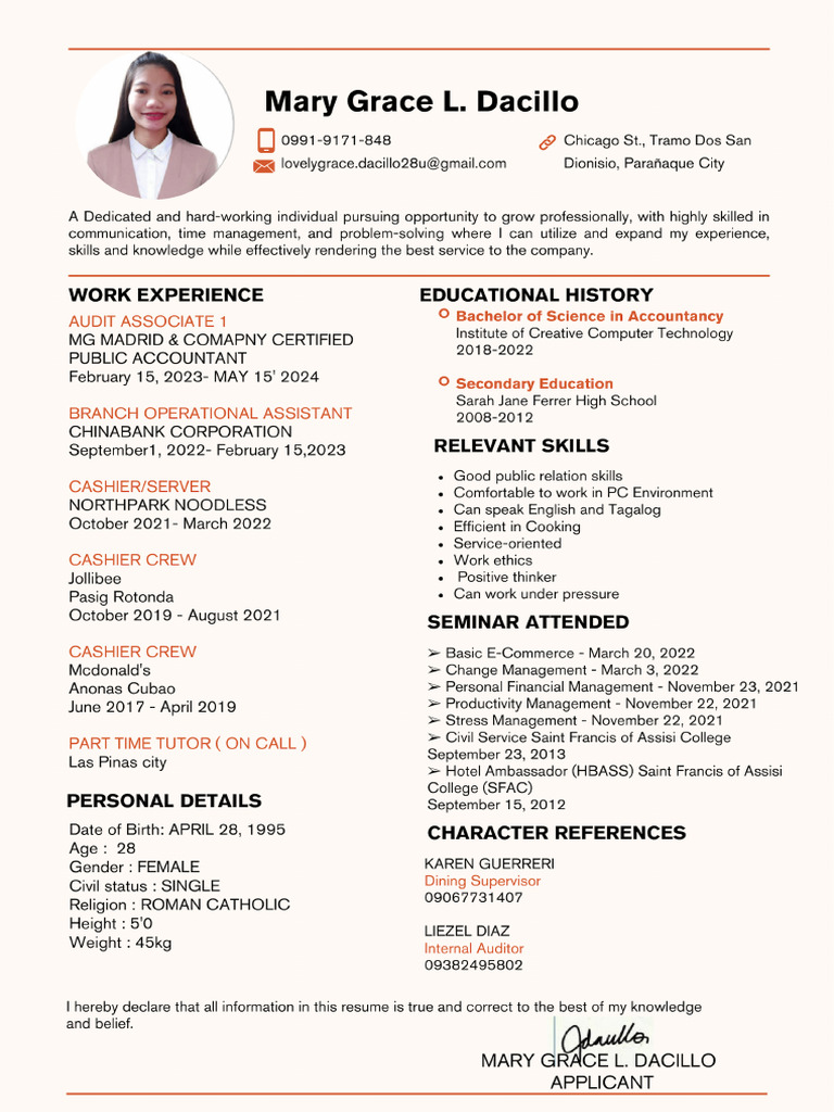 Resume Mary Grace Dacillo | PDF