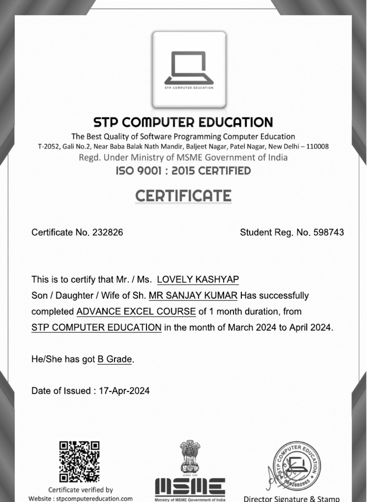 STP Certificate | PDF