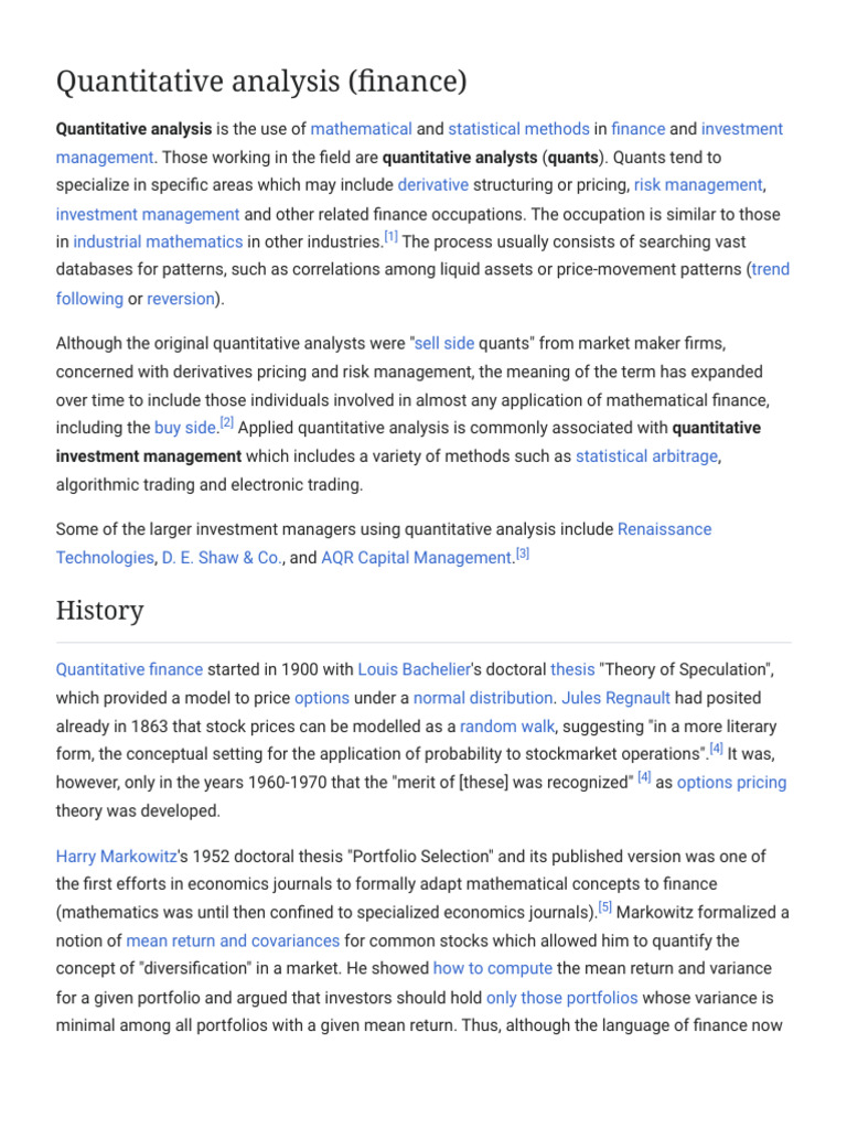 Quantitative Analysis (Finance) - Wikipedia | PDF | Option (Finance ...