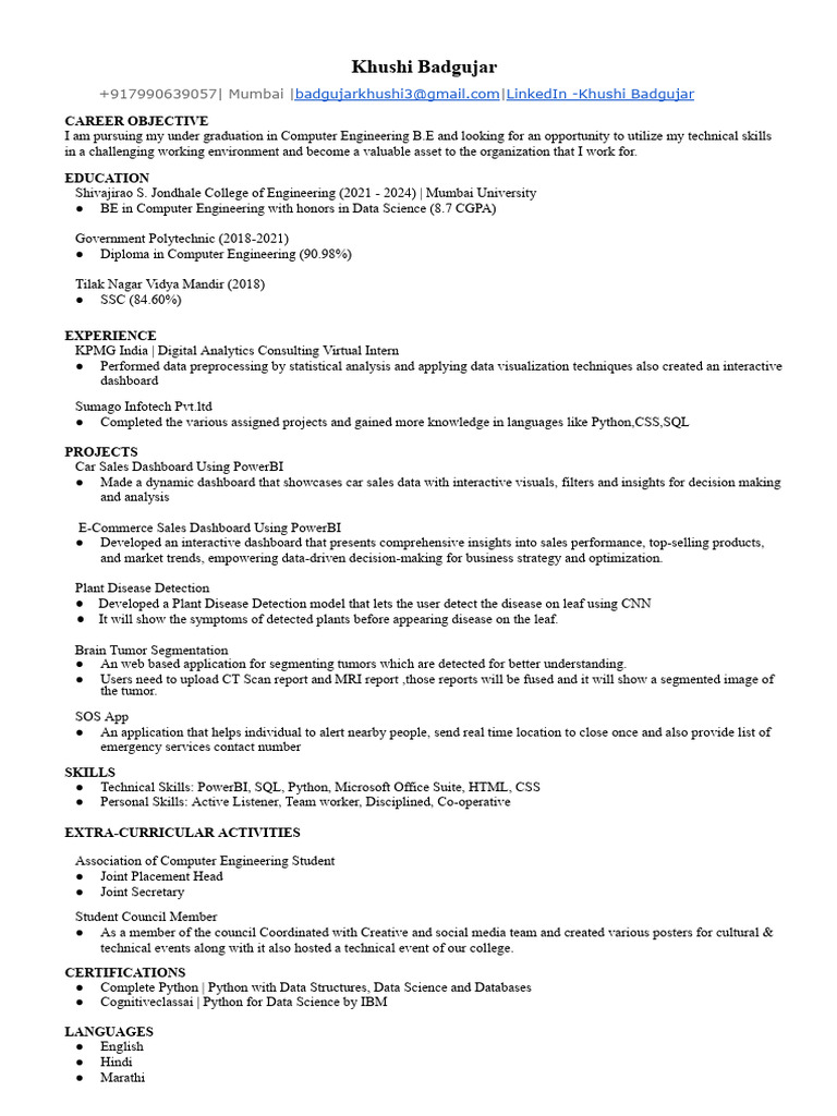 Computer Engineering Student Profile | PDF | Data Science | Data Management