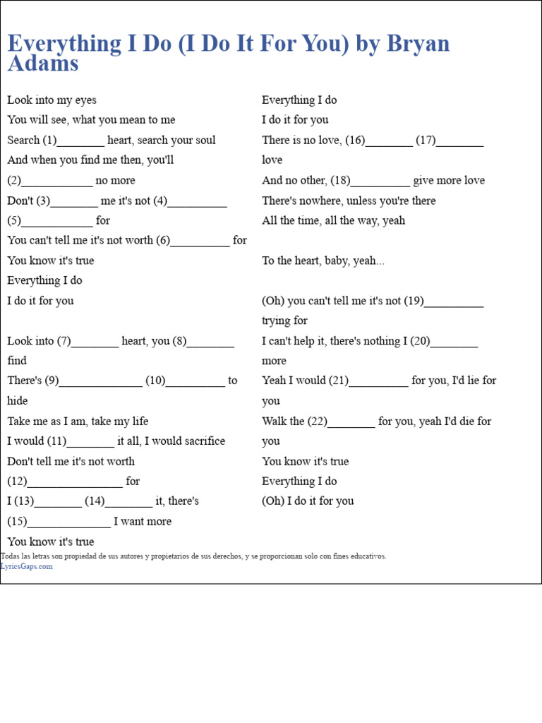 "Everything I Do" Lyrics Analysis | PDF