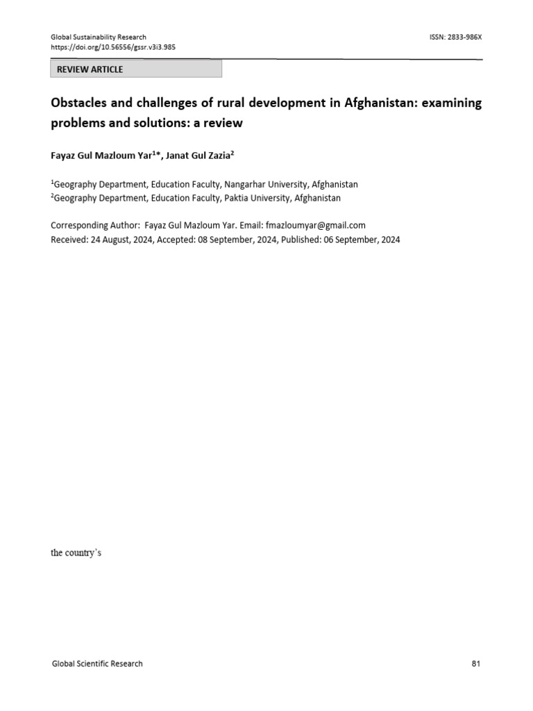 Obstacles and Challenges of Rural Development in Afghanistan Examining ...