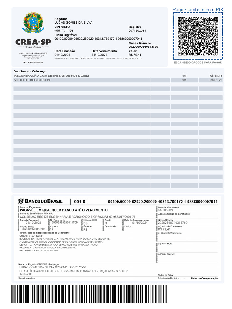 Taxa Serviço Crea Definitivo | PDF