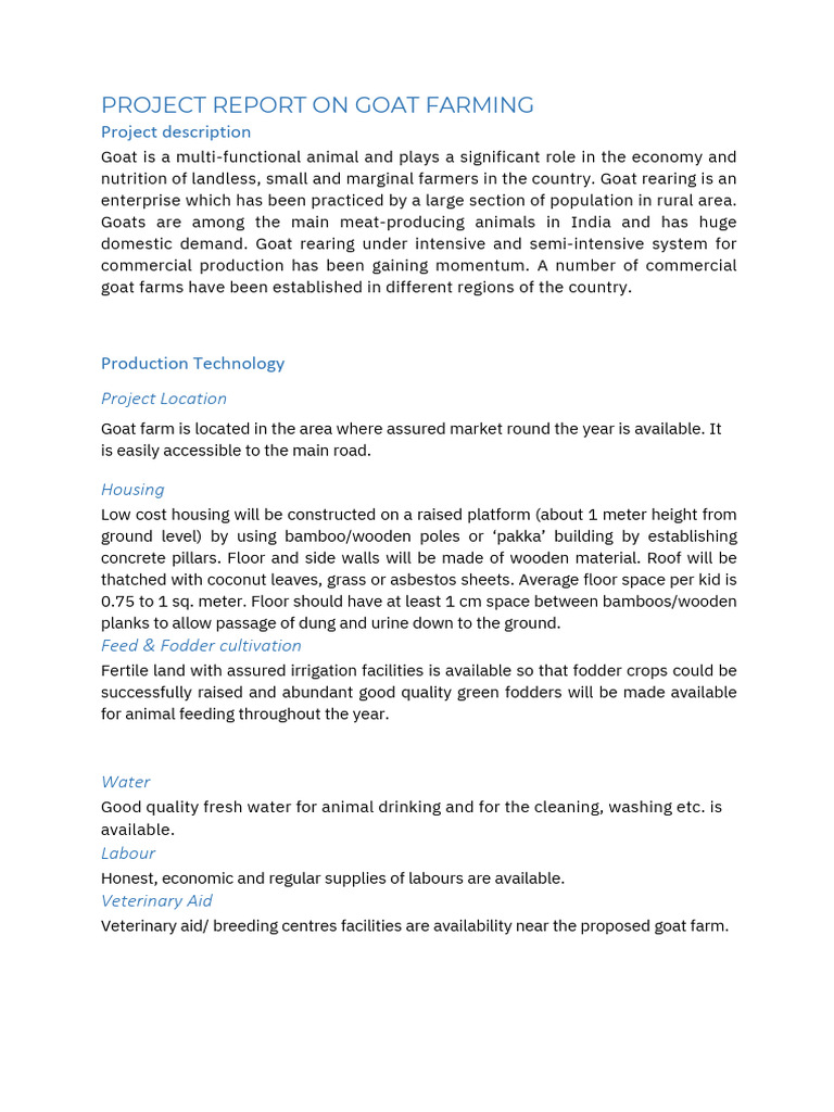 Goat Farming Project Report Overview | PDF | Meat | Goat