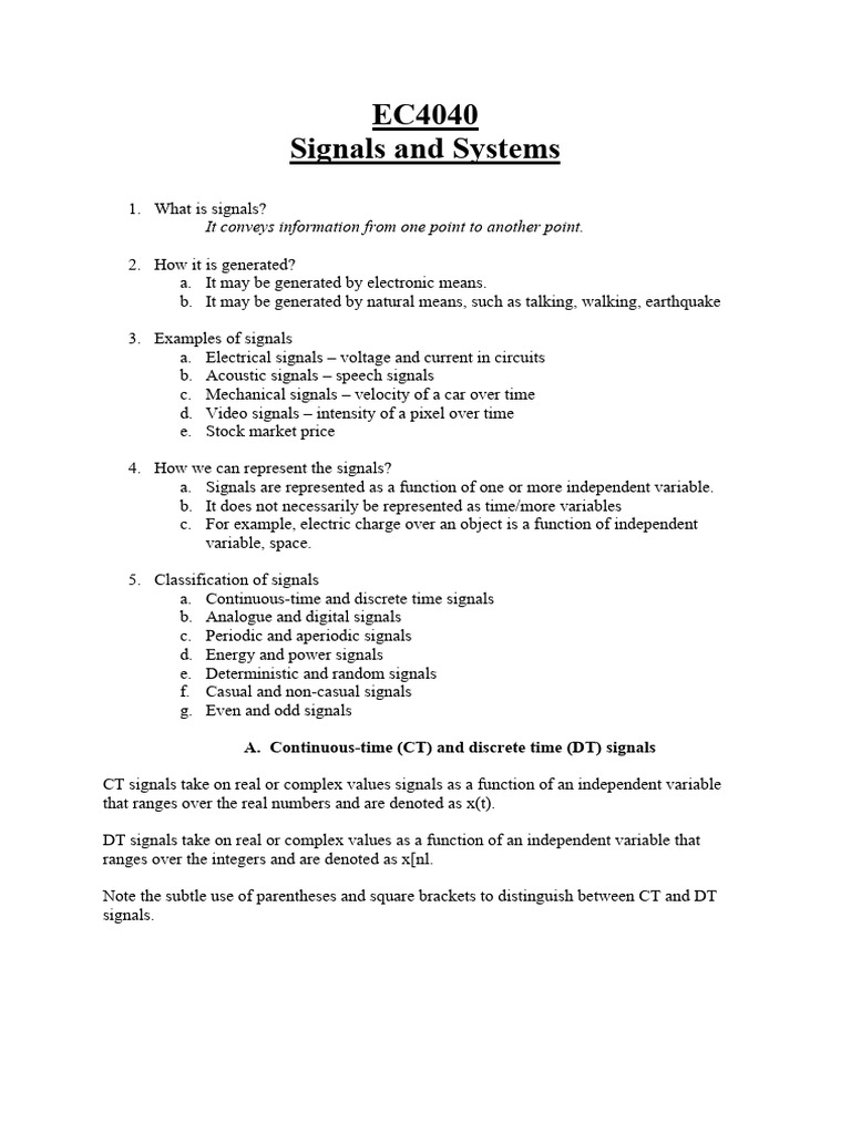 Lecture 01 | PDF | Discrete Time And Continuous Time | Digital Signal Lecture 01 | PDF | Discrete Time And Continuous Time | Digital Signal