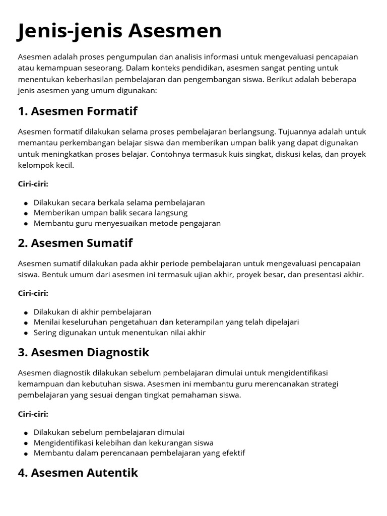 Jenis-Jenis Asesmen dalam Pendidikan | PDF