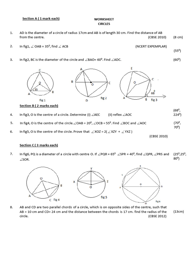 Class Ix Mathematics Circles Worksheet 11 | PDF | Circle | Diameter