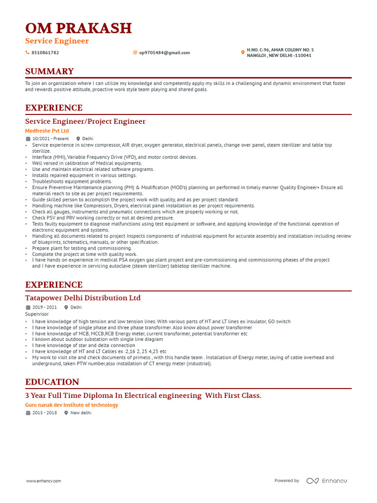 Om Prakash Resume | PDF | Calibration | Electrical Engineering