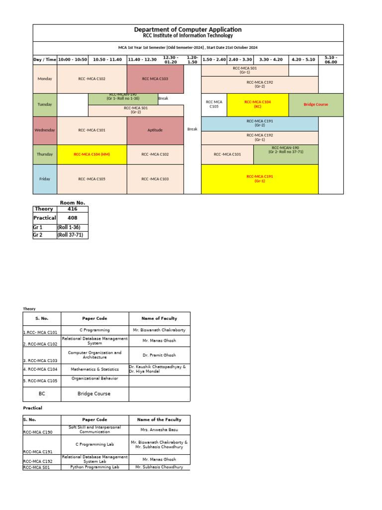 Routine 1st Sem 2024 Ver 2 CA | PDF | Computing