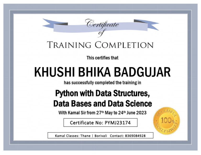 Python Training Certificate - Khushi Badgujar | PDF