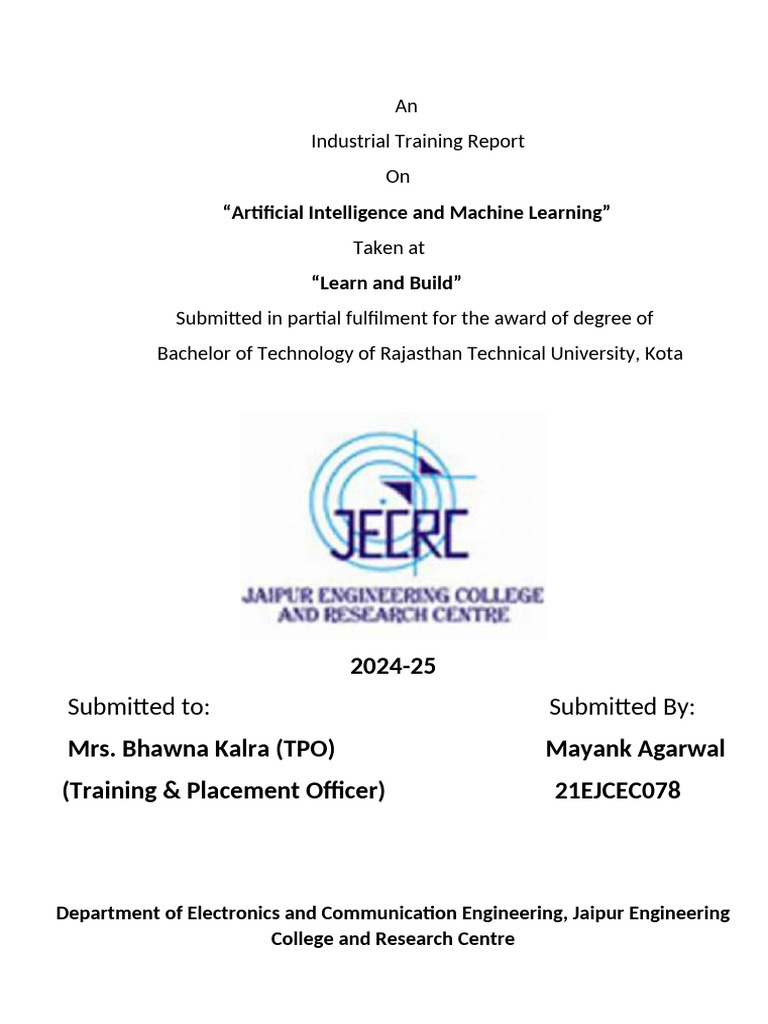 Aiml Report | PDF | Artificial Neural Network | Deep Learning