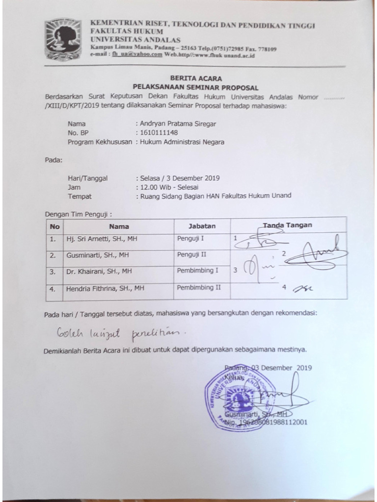 Berita Acara Sempro | PDF