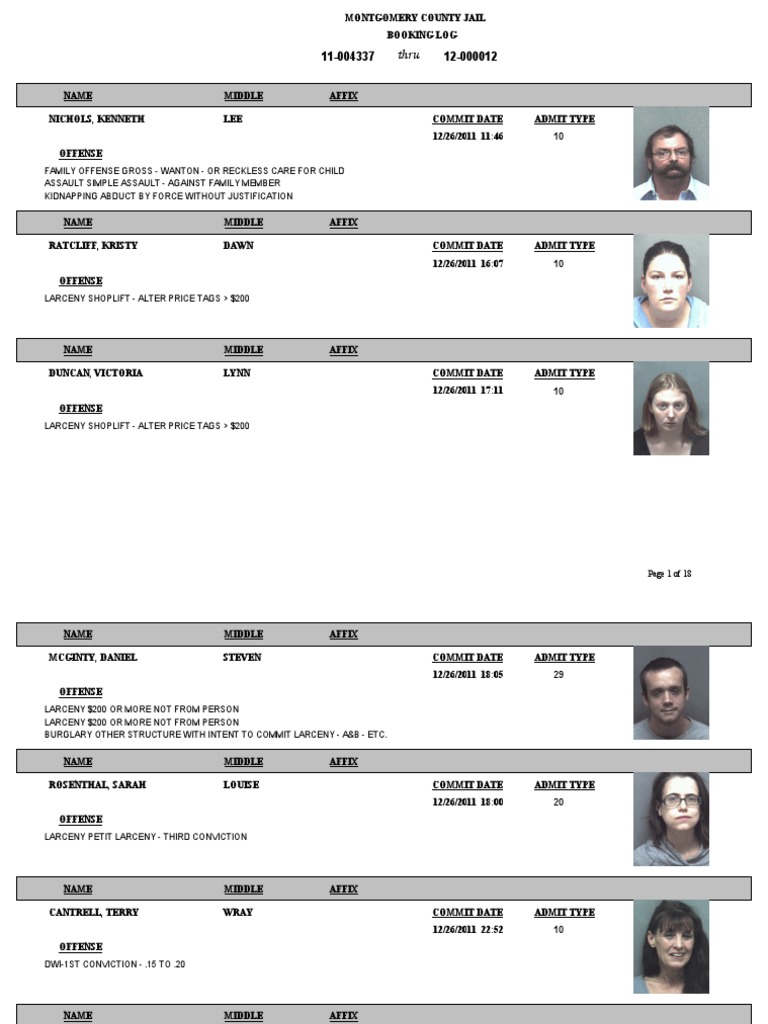 12-26-11 Montgomery County VA Jail Booking Info (Photos) | PDF ...