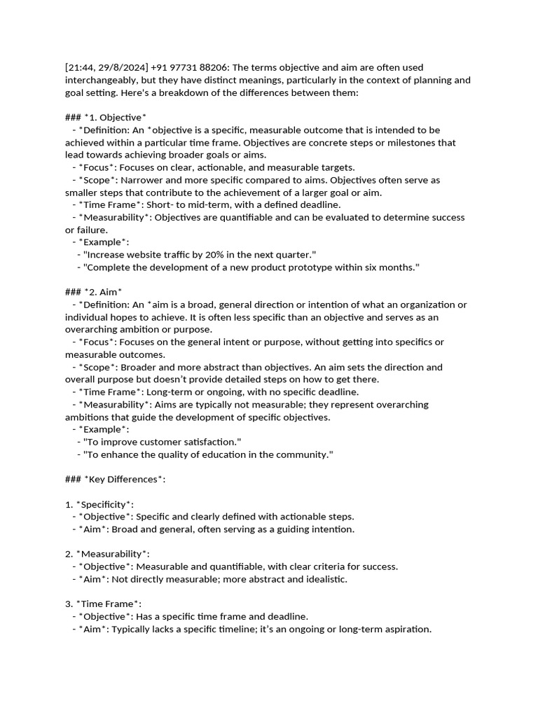 AIM & Objective | PDF | Goal | Organizational Behavior