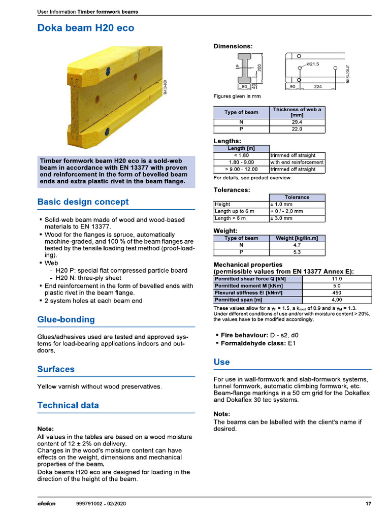 Doka Beam H20 Eco P | PDF