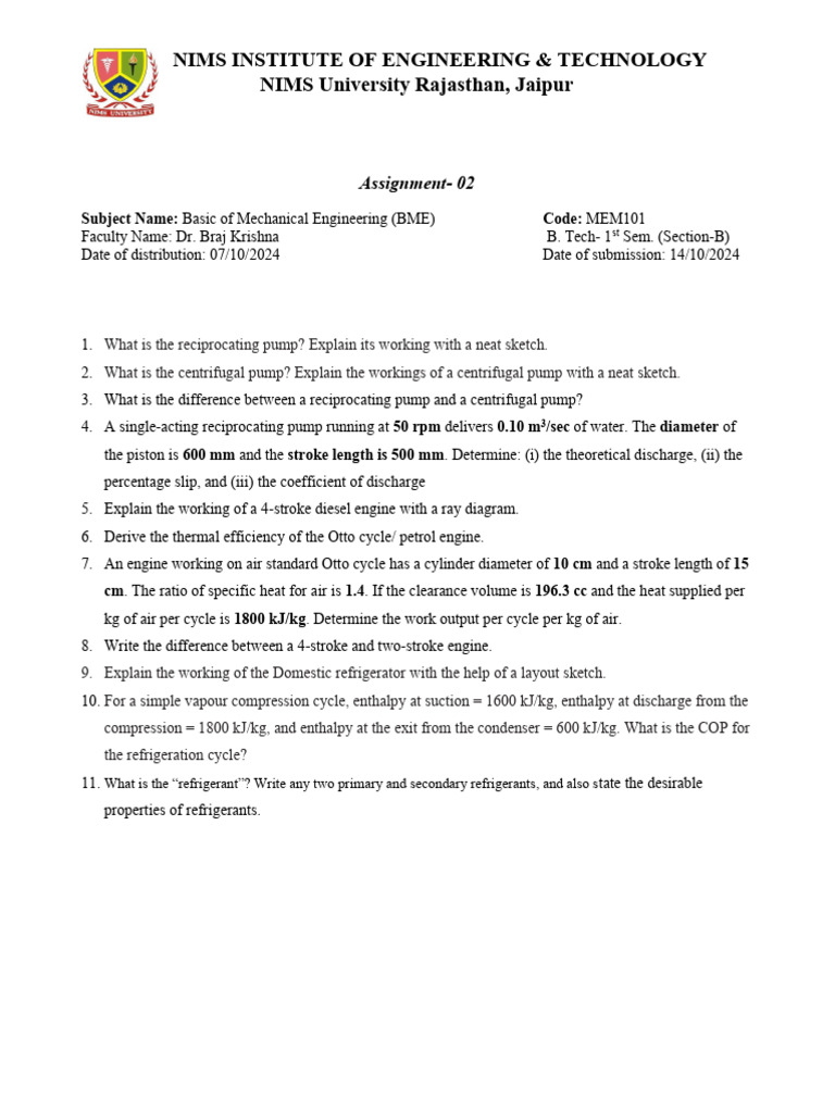 Mechanical Engineering Assignment Topics | PDF