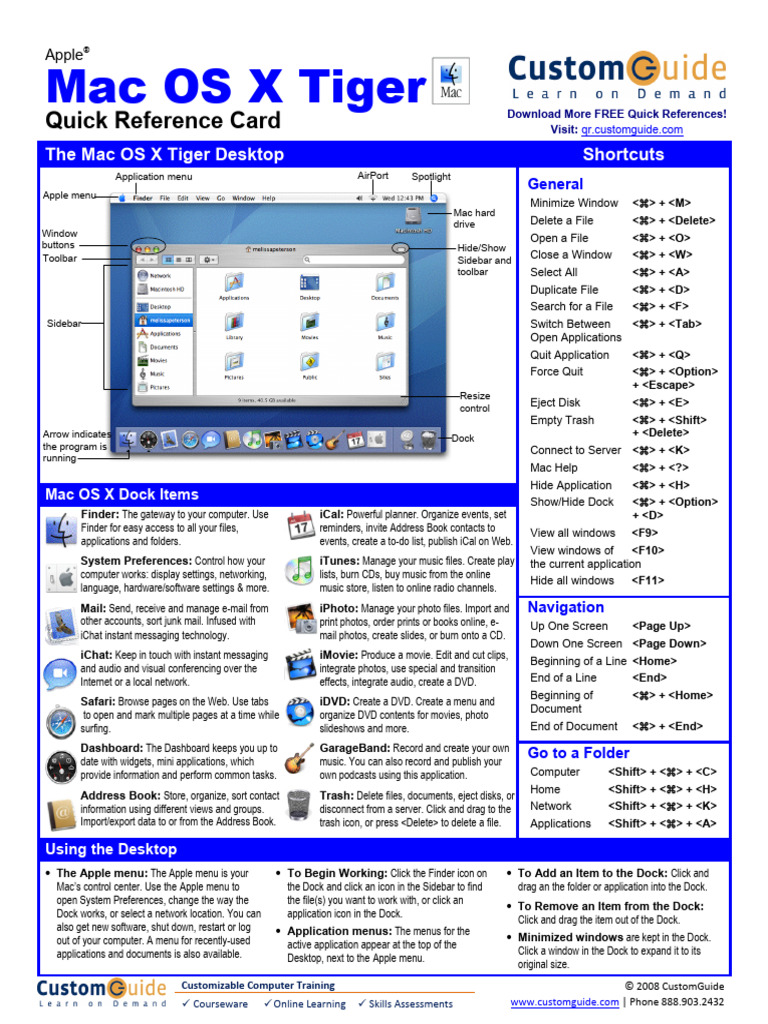 Macos Quick Reference Tiger | PDF | Finder (Software) | Icon (Computing)