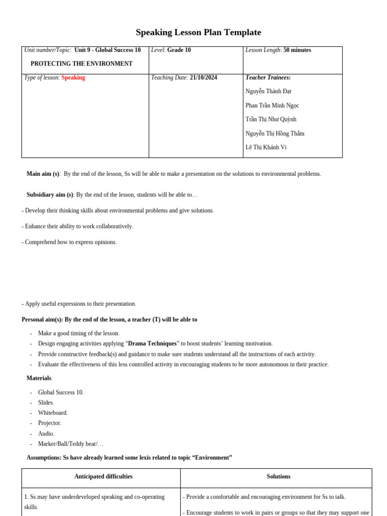 3 - The Zoo - Speaking Lesson Plan | PDF | Deforestation | Lesson Plan
