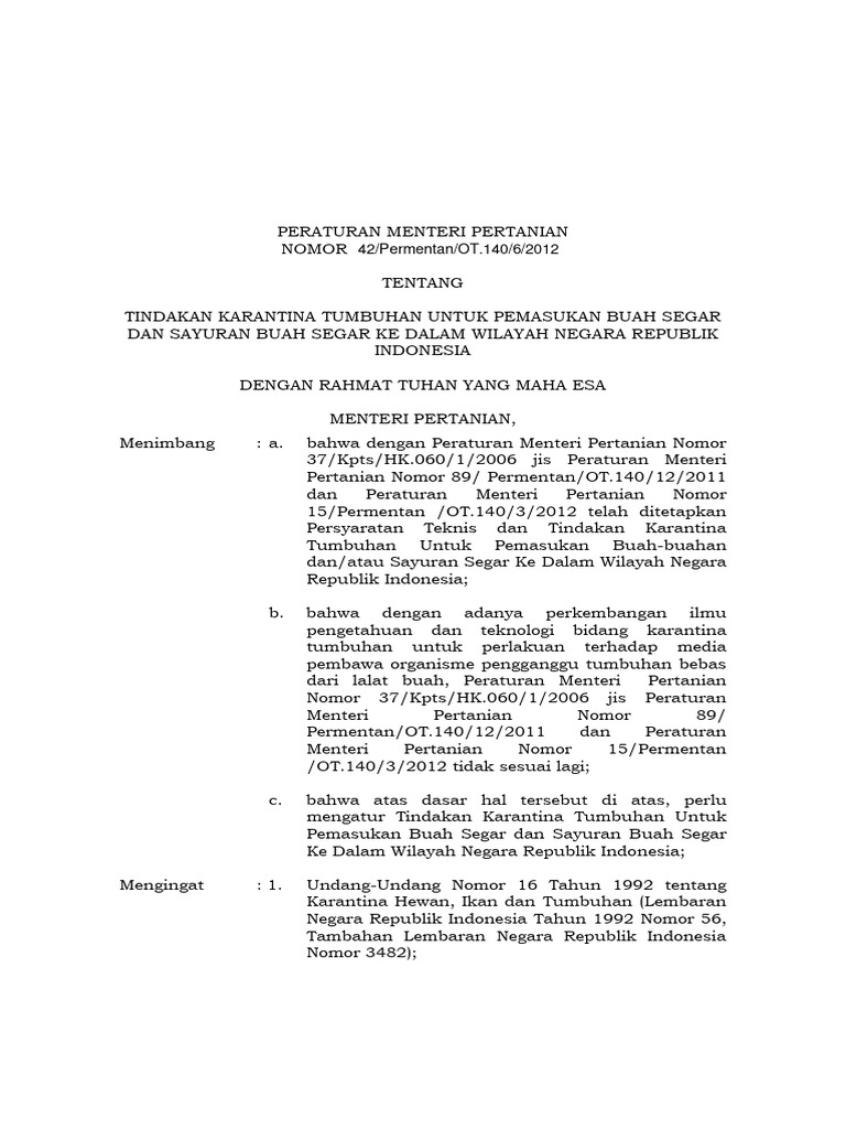 Permentan 42 Dan Lampiran | PDF