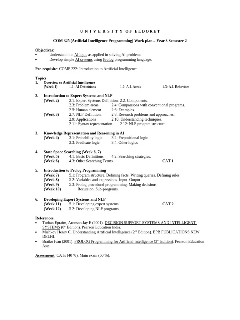 COMP 325 Workplan 2024 | PDF