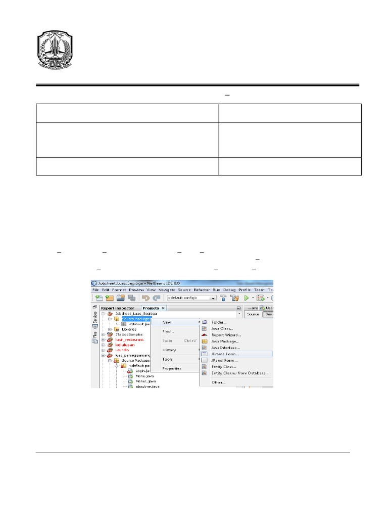 Job Sheet 3c Menghitung Luas Segitiga Dengan Form (JFrame Form) (TM) | PDF