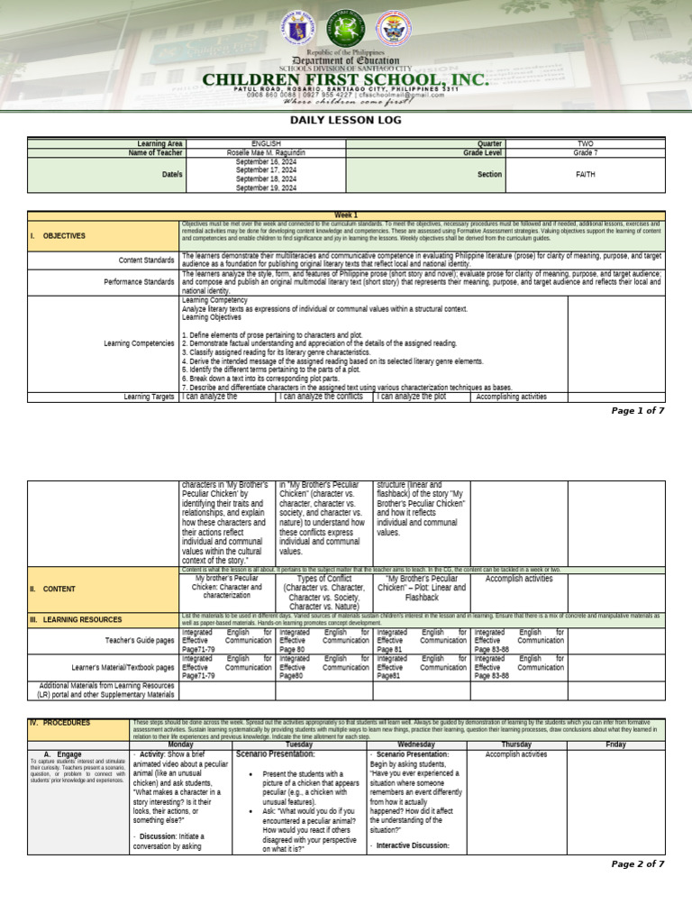Q2 DLL W1 Eng7 | PDF | Learning | Cognition
