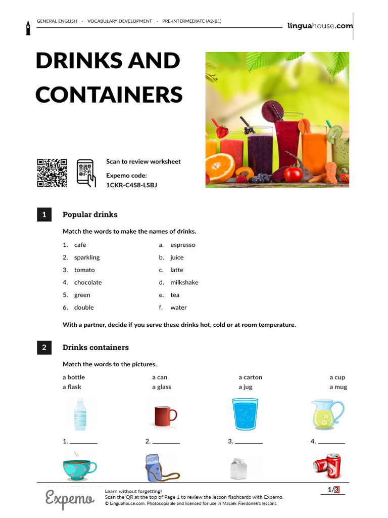 Drinks and Containers British English Student | PDF | Drink | Linguistics