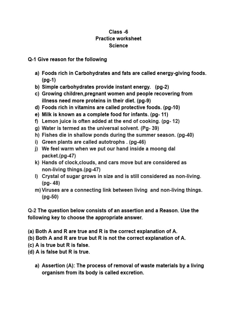 Class - 6 Practice Worksheet (Science) | PDF | Leaf | Solubility