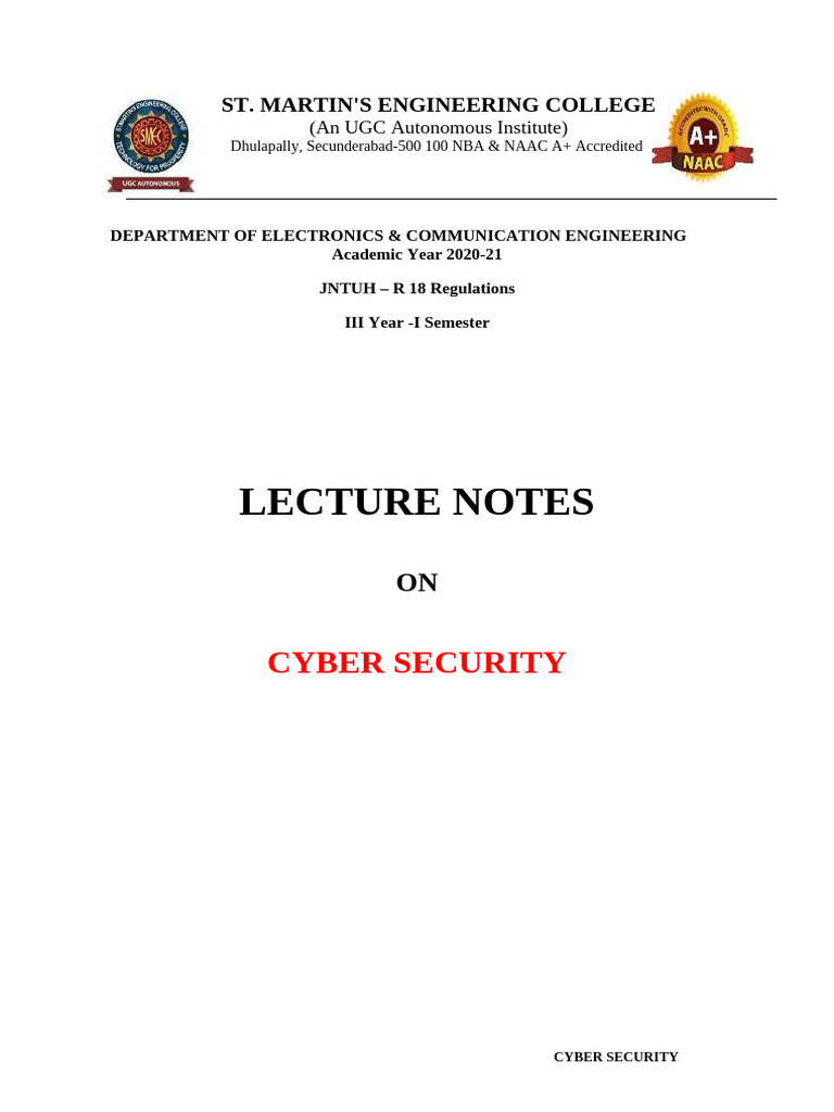 Cyber Security 5 Unit Notes | PDF | Security | Computer Security