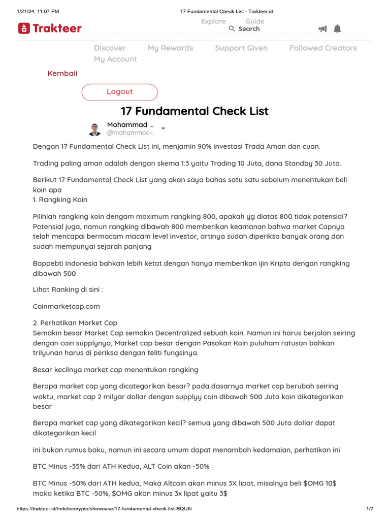 17 Checklist Fundamental Investasi Crypto | PDF