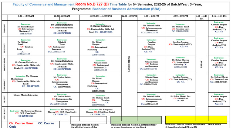 BBA 5th Semester Timetable 2022-25 | PDF | Business