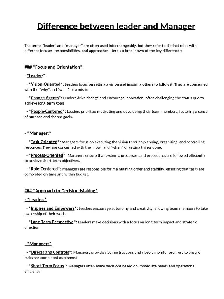 Distinguishing Leaders from Managers | PDF | Goal | Business