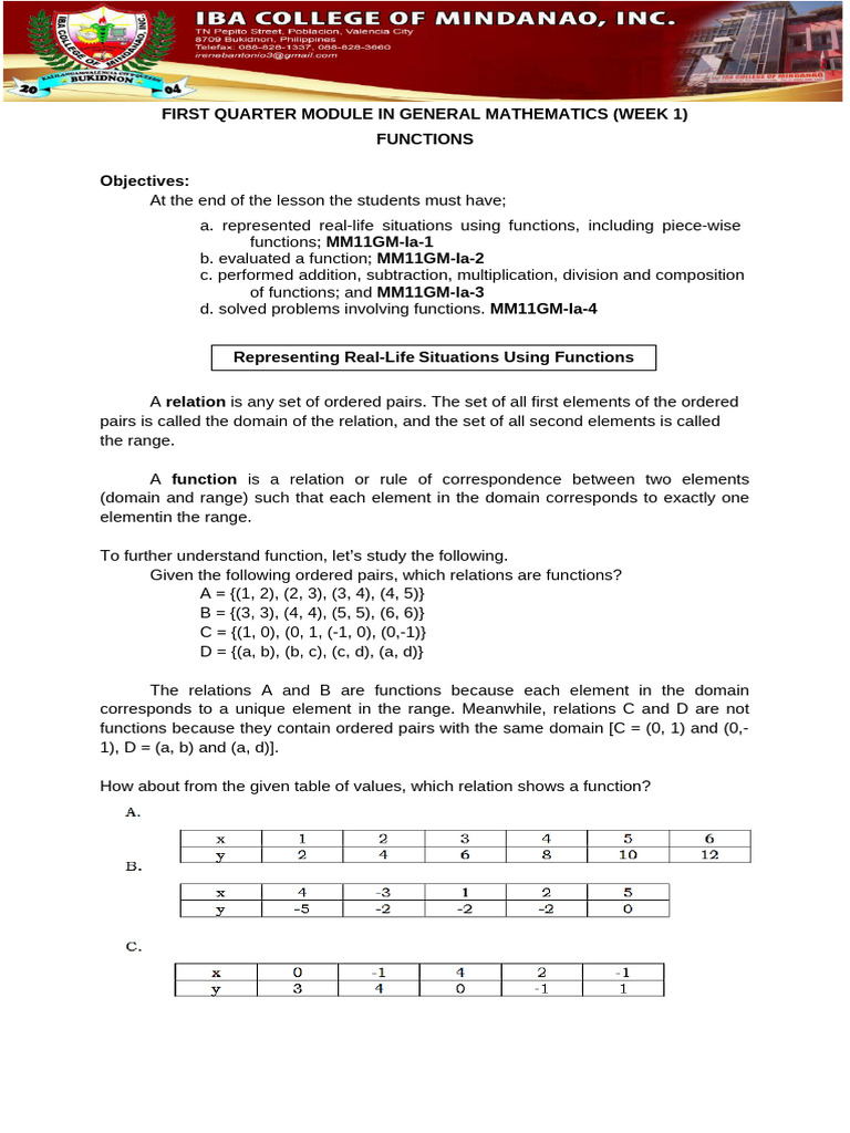 Gen. Math Week 1 (Q1) | PDF | Function (Mathematics) | Mathematics