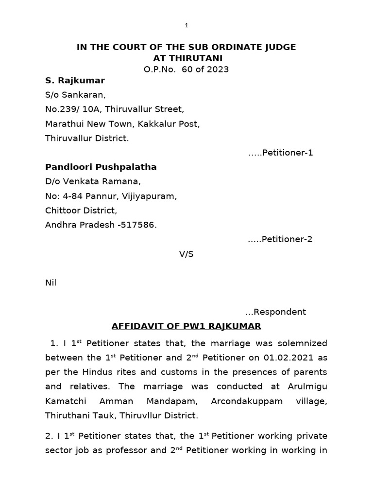 Raj Kumar Mutual Affidavit For pw1 | PDF | Marriage, Unions And Partnerships | Marriage