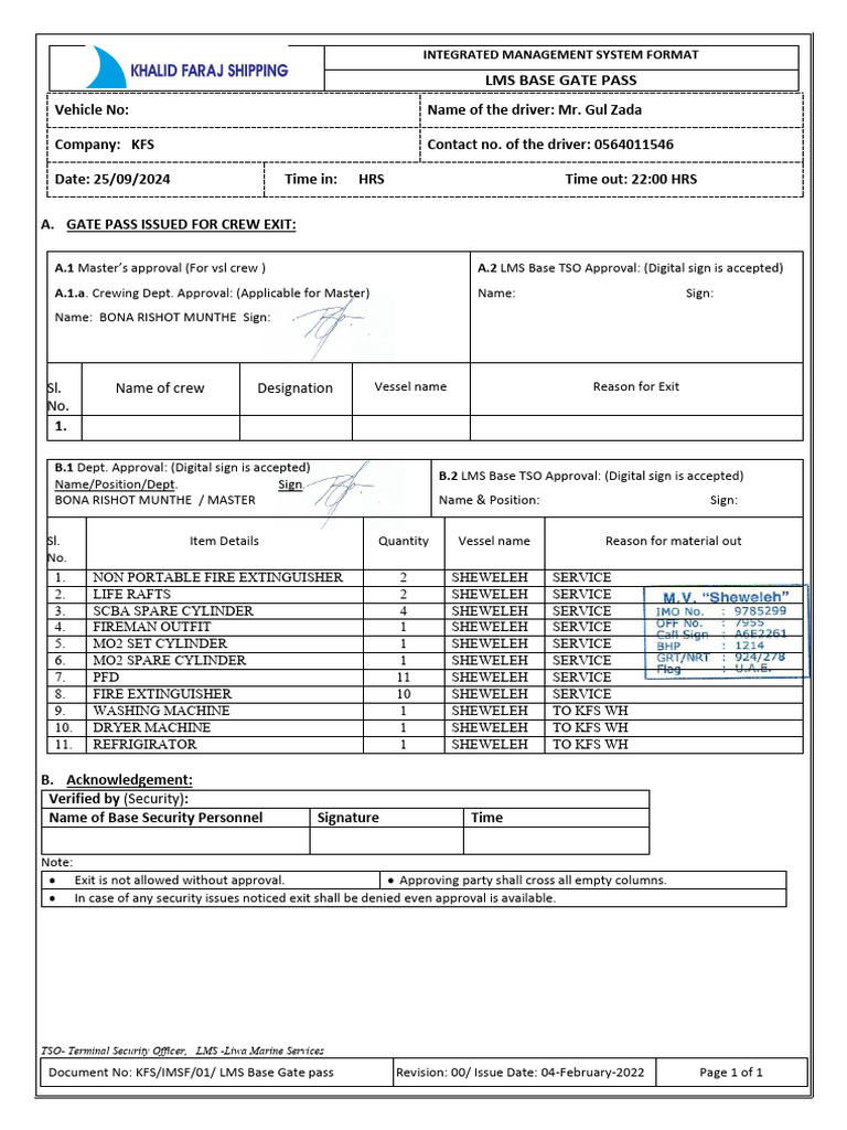 Material Gate Pass - LMS Base Gate Pass - 25.09.2023 | PDF