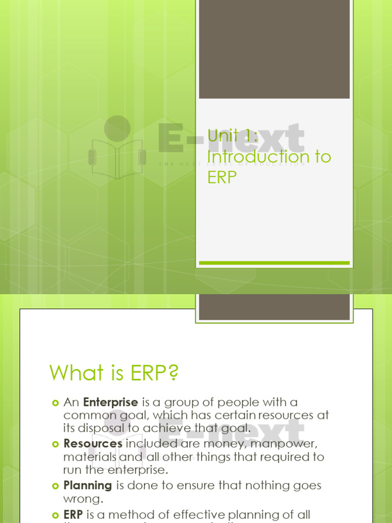 Unit-1 Introduction To ERP (E-Next - In) | PDF | Enterprise Resource ...