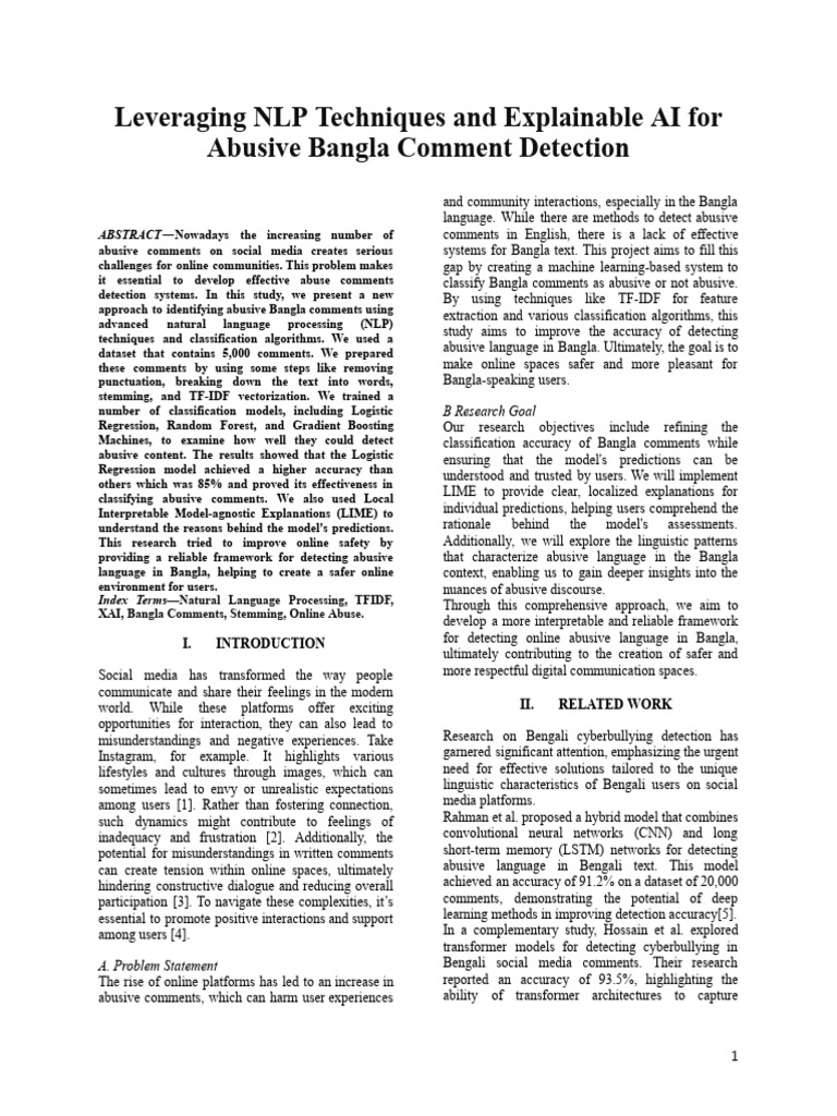Leveraging NLP Techniques and Explainable AI For Abusive Bangla Comment Detection | PDF ...