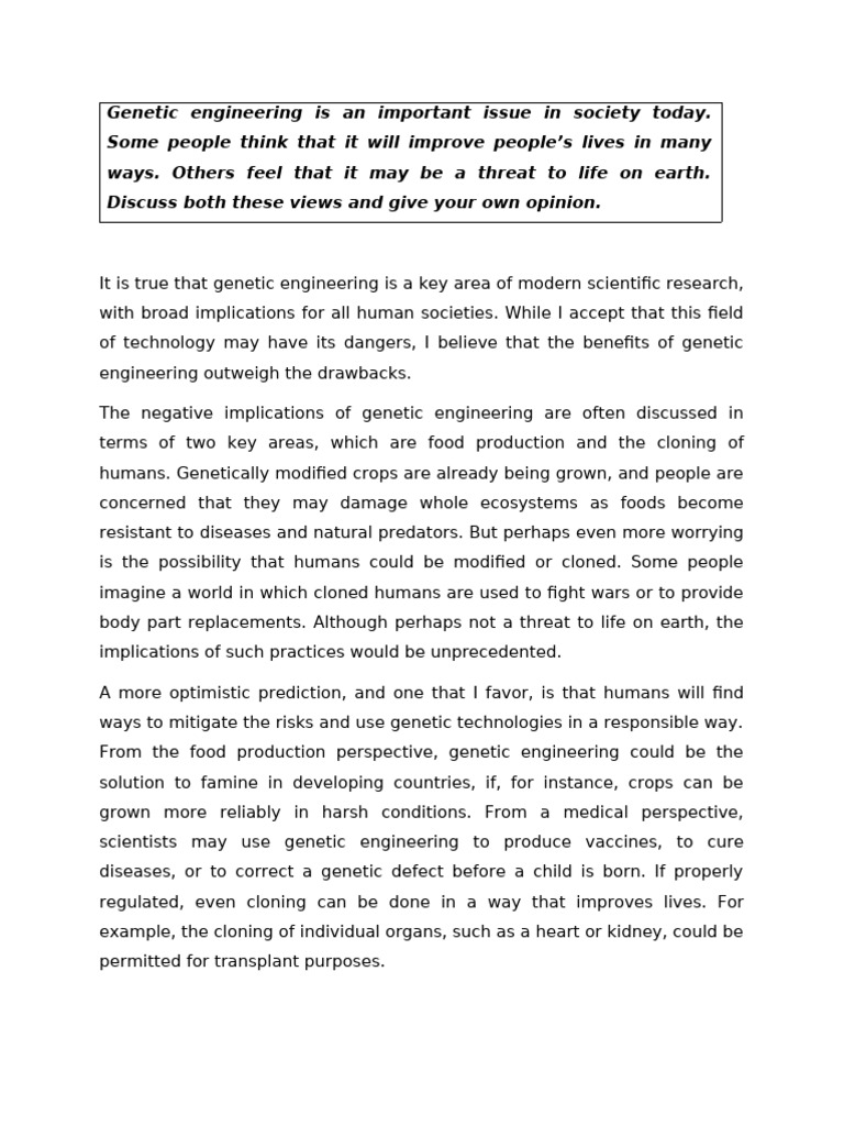 Genetic Engineering Is An Important Issue in Society Today | PDF ...