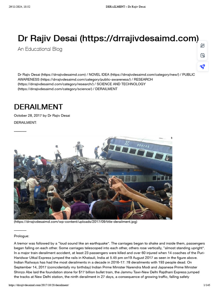 DERAILMENT Causes - DR Rajiv Desai | PDF | Train | Rail Transport