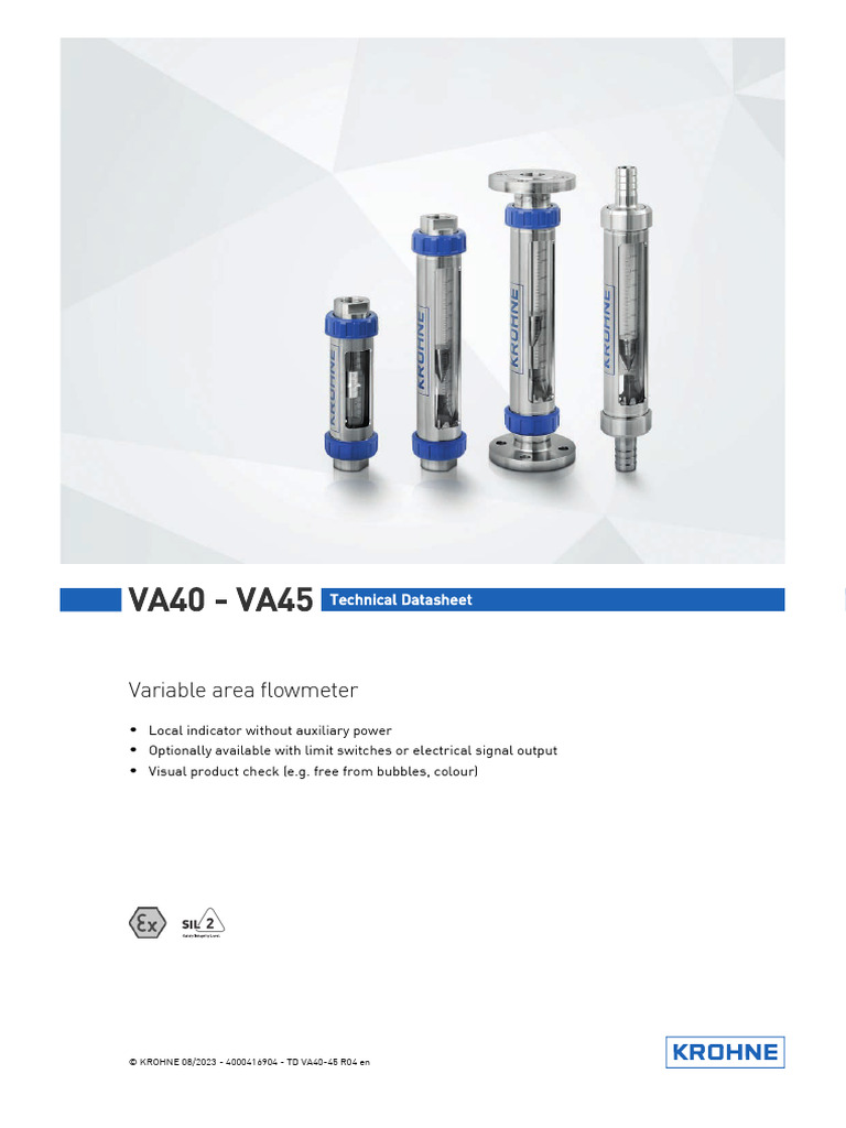 Technical Datasheet Va40 Va45 r4 en GB | PDF | Flow Measurement | Switch