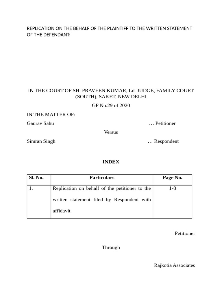 Replication - Gaurav Sahu Vs Simran Singh | PDF | Justice | Crime ...
