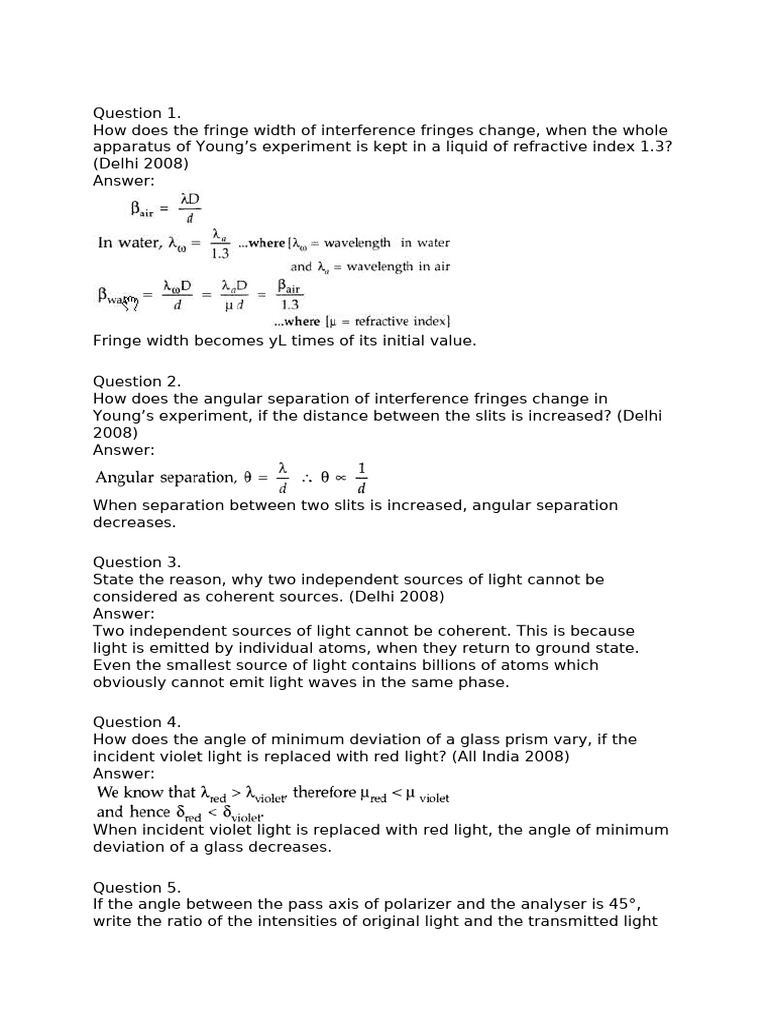 Wave Optics Question Bank With Solution | PDF | Diffraction | Polarization (Waves)