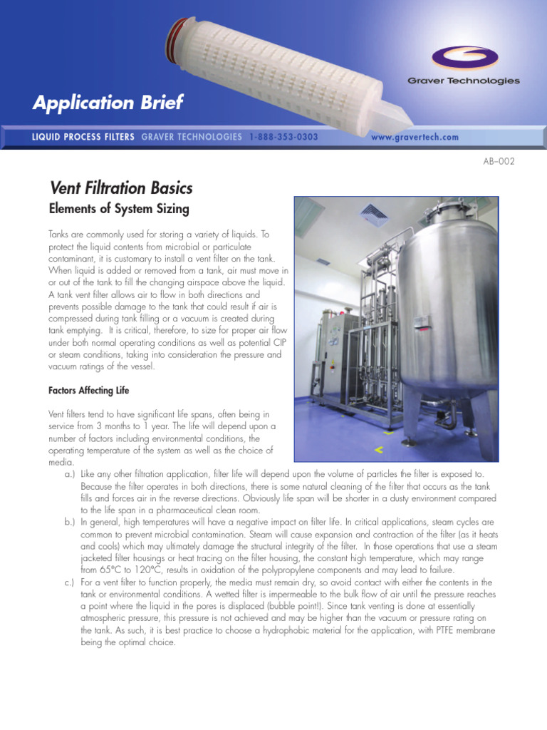 Vent Filter Sizing Guidelines | PDF | Filtration | Liquids