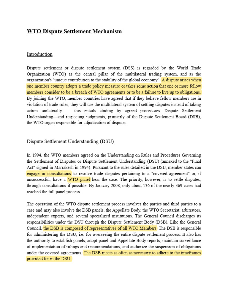 WTO Dispute Settlement Mechanism | PDF | Justice | Crime & Violence