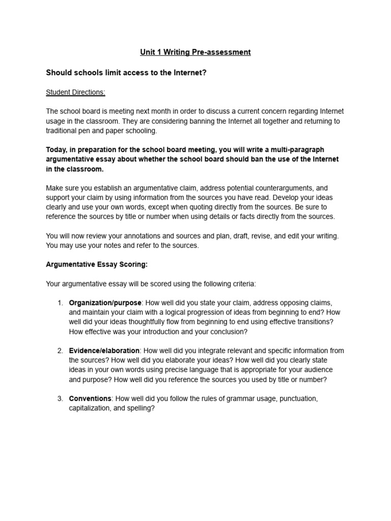 Claire Schwarzhoff - Writing Pre-Assessment - Revised 2023, Unit 1 ...